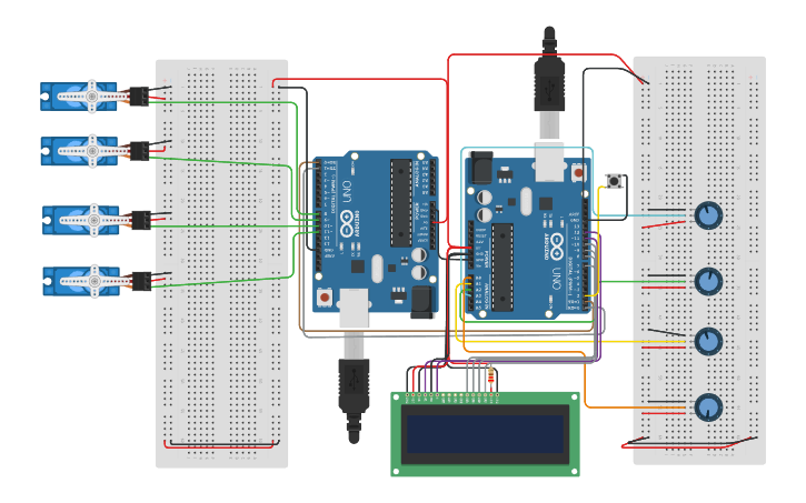 Circuit design Proyecto brazo con eeprom y con lcd - Tinkercad