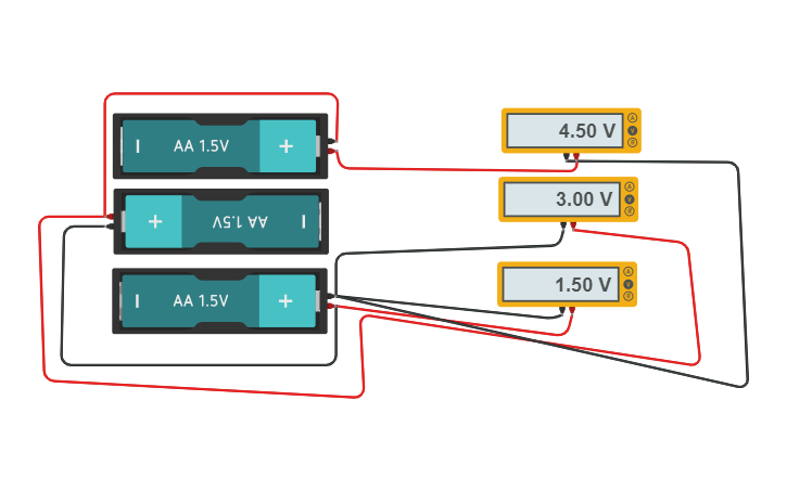 Circuit design Pilhas ligação em série | Tinkercad