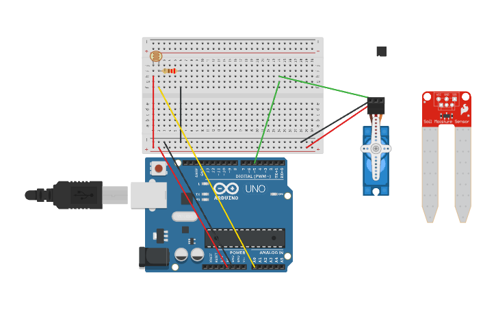 Circuit design LDR monitor y servo con map | Tinkercad