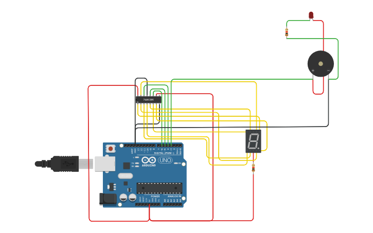 Circuit design 74HC595 DEMO - Tinkercad