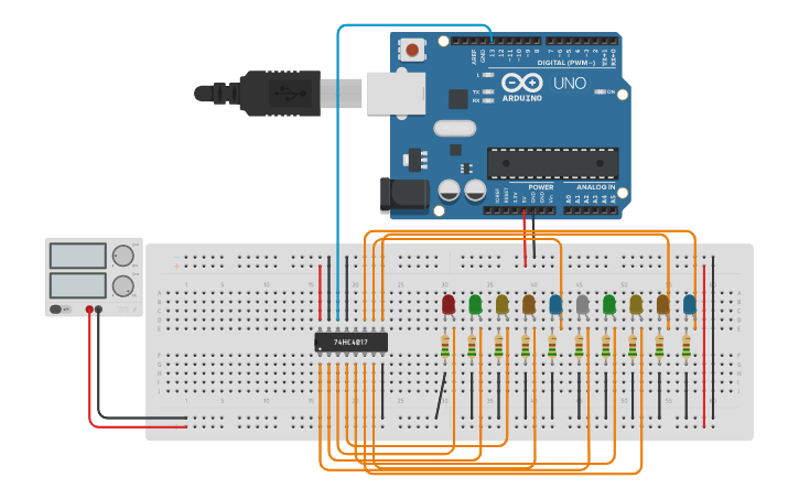 Circuit design Decade Counter - Tinkercad