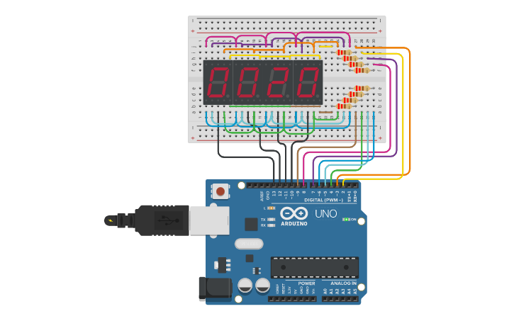Circuit design Copy of Contador de 2 dígitos 7 seg | Tinkercad