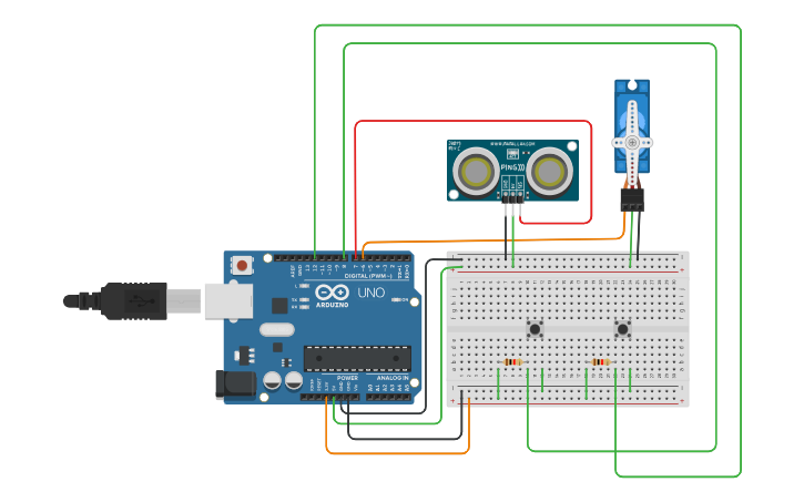 Circuit design Copy of ultrasonic sensor & servo motor - Tinkercad
