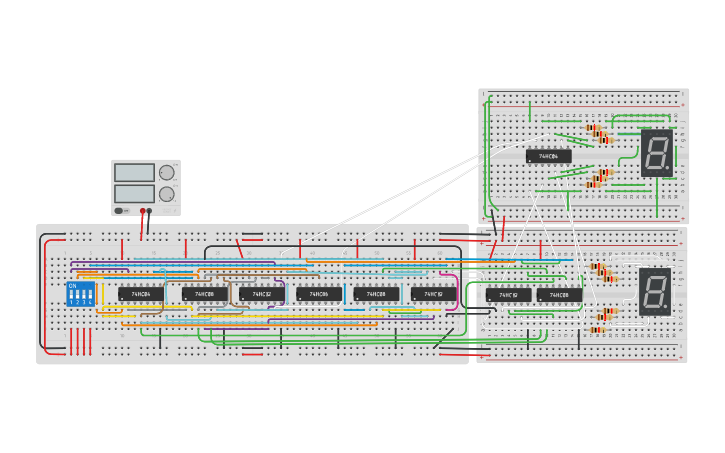 Circuit design Nombre en display 7 segmentos (digitales) - Tinkercad