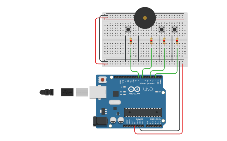 Circuit design Sesión 9. Buzzer con botón - Tinkercad