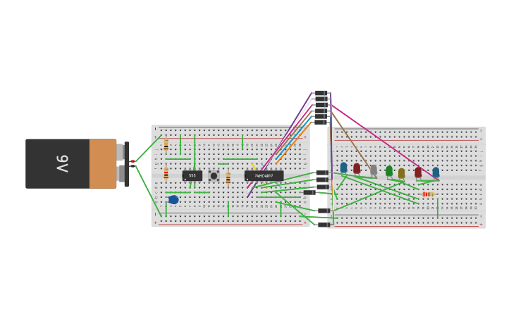 Circuit design montaje dado | Tinkercad