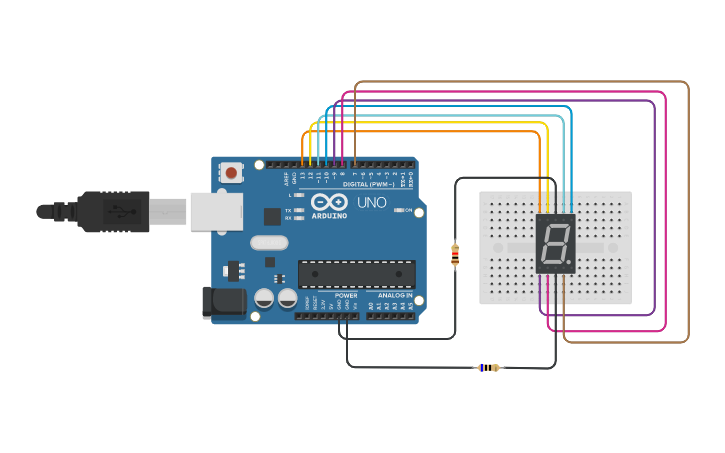 Circuit design 7 segment display - Tinkercad