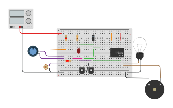 Circuit design Practica 1 Ldr Transistor Rele. - Tinkercad