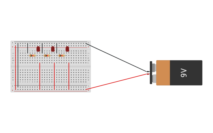 Circuit design 3 leds in parrallel | Tinkercad