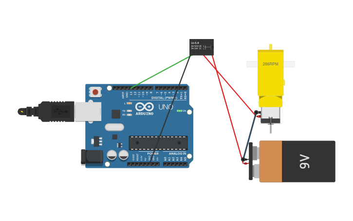 Circuit design Motor with relay | Tinkercad
