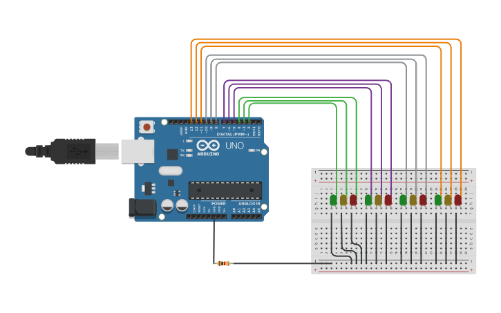 Circuit design 4 Traffic Signals - Tinkercad