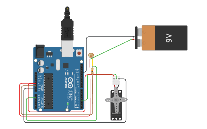 Circuit Design Servo Motor With Photoresistor Tinkercad
