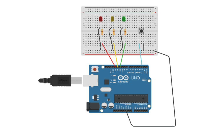 Circuit design Traffic Light - Tinkercad