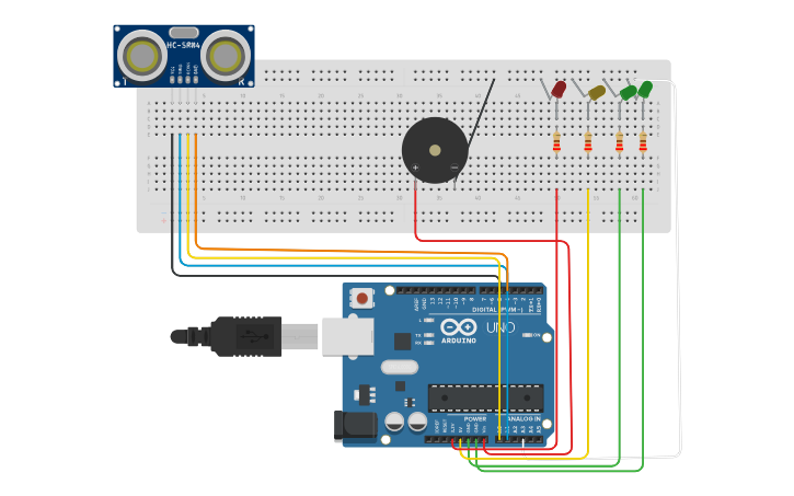 Circuit design Barras LED del sensor ultrasónico de distancia - Tinkercad