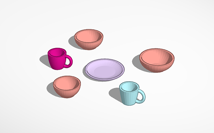 3d Design 1 12 Cups Bowls And Plate Tinkercad