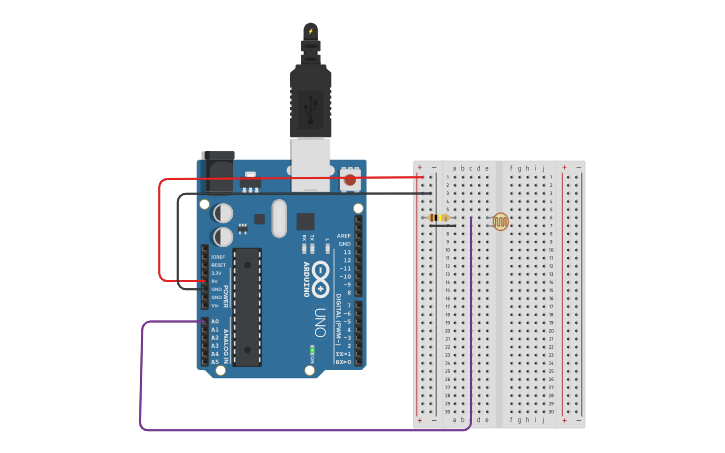 Circuit design LDR SENSOR Simple example - Tinkercad