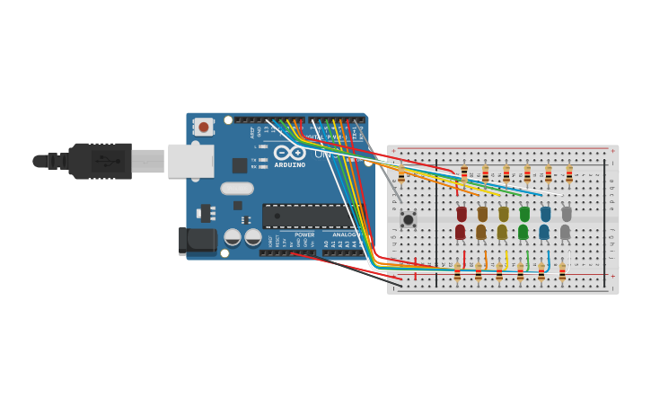 Circuit design dice randomizer - Tinkercad