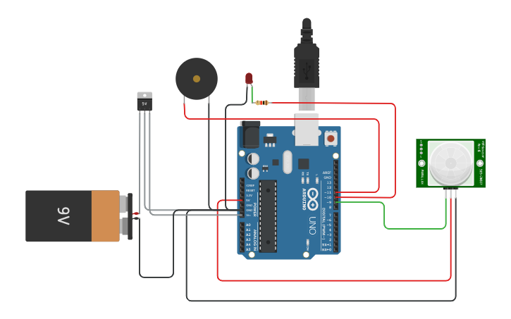 Circuit Design Pir Sensor With Burglar Alarm Tinkercad