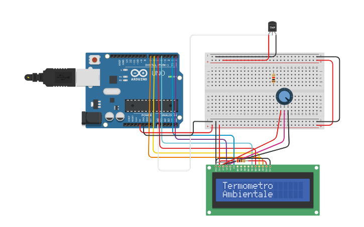 Circuit design Termometro Ambientale con Schermo LCD - Tinkercad