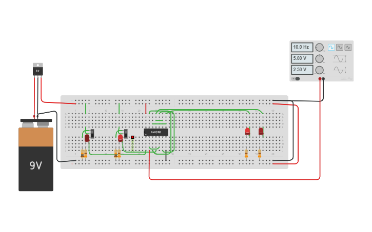 Circuit design func gen RS flipflop - Tinkercad