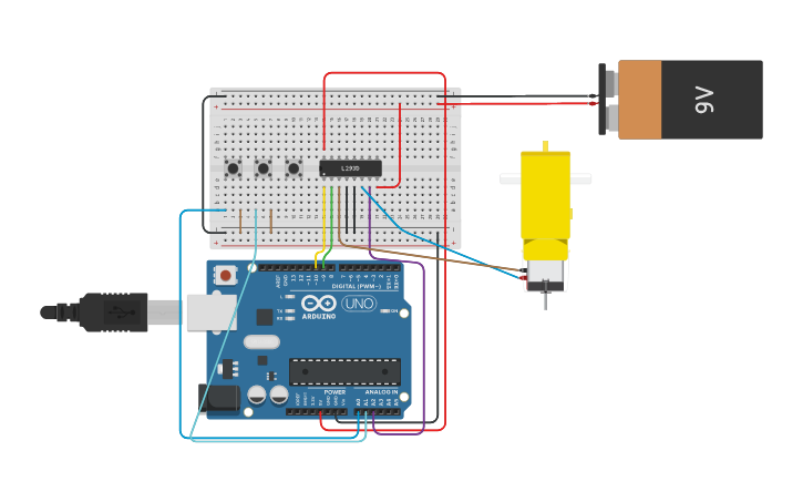 Circuit design Arduino 1 CI L293D teste b3 - Tinkercad