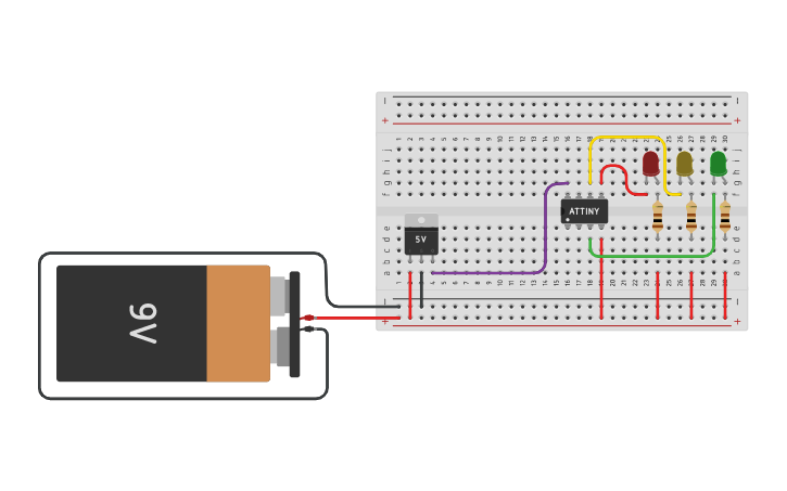 Circuit Design Semaforo Vehicular Attiny85 Tinkercad