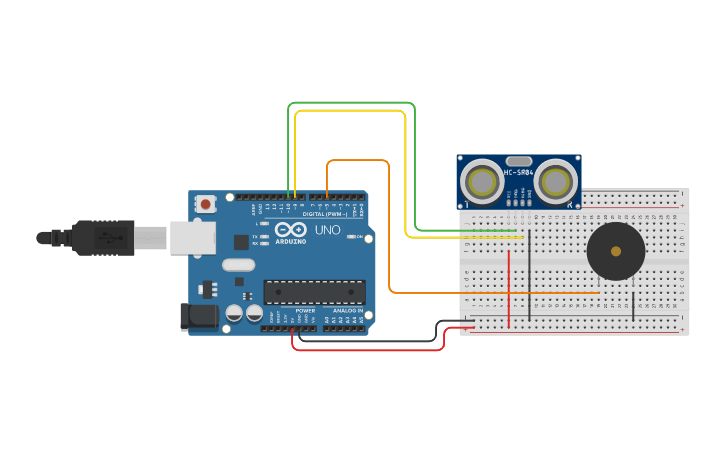 Circuit design HC-SR04 - Tinkercad