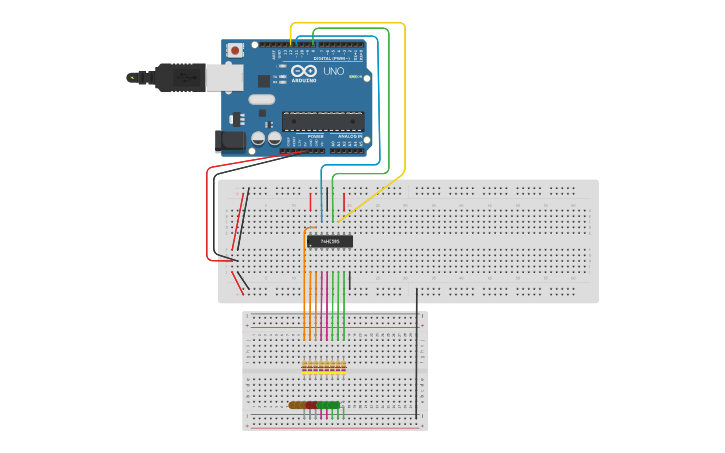 Circuit design Leds CI 74HC595 - shift register | Tinkercad