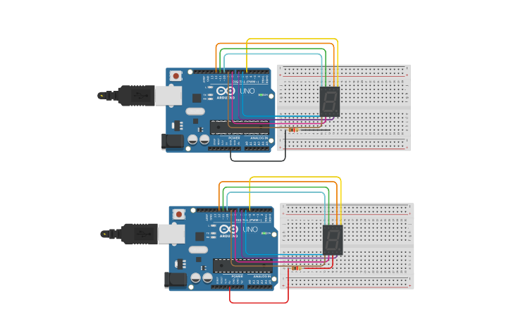 Circuit design 7-segments LED - Tinkercad