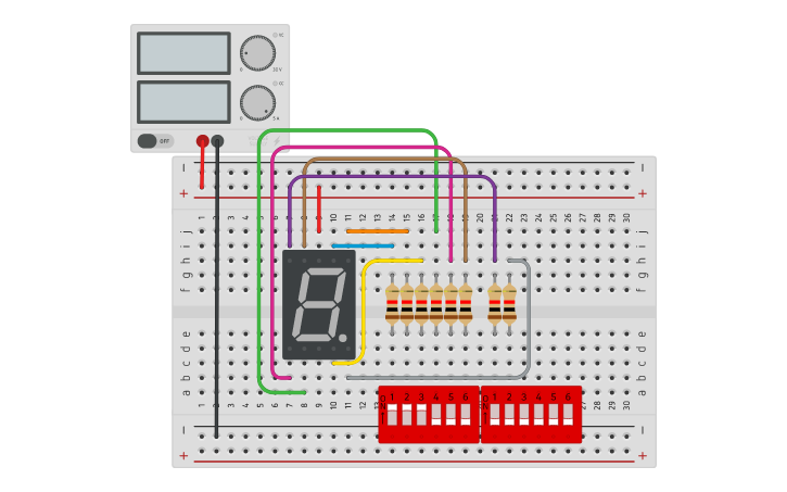 Circuit design Display 7 segmentos basico | Tinkercad