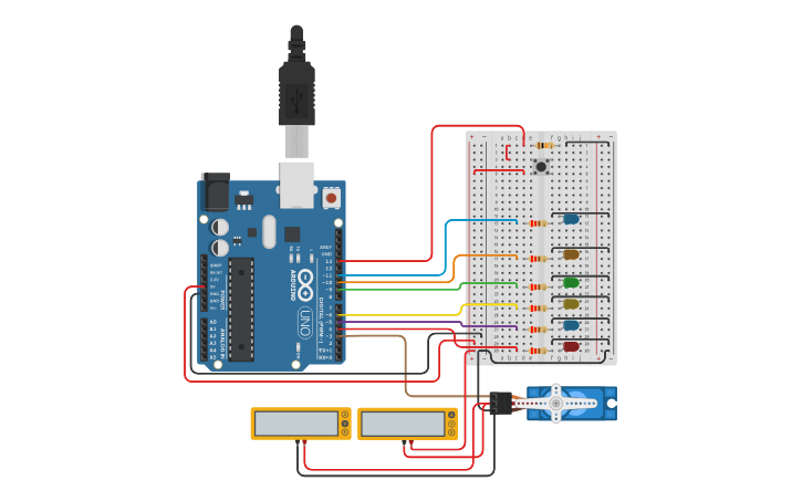 Circuit design Servo motor acionado por push button e leds ...