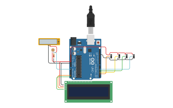 Circuit design LCD i2C - LDR - Interruptor - Tinkercad Circuit design LCD i2C - LDR - Interruptor - Tinkercad