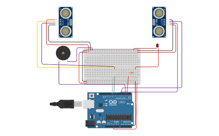 Circuit design sensor Ultrasonido 2 | Tinkercad