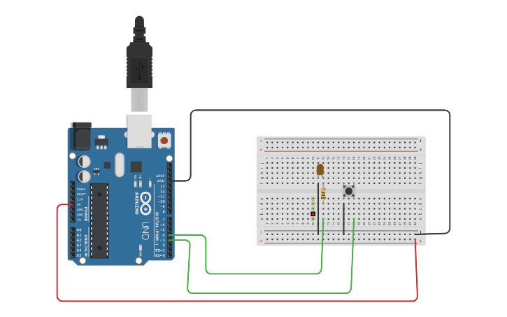 Circuit design Led Button - Tinkercad