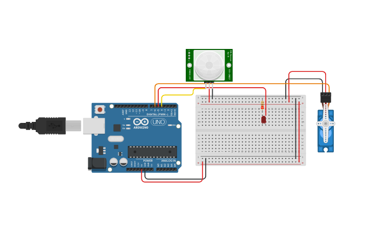 Circuit Design Servomotor Y Pir Tinkercad