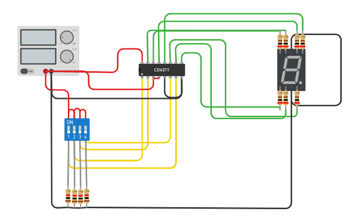 Circuit design 7 segment using decoder interface | Tinkercad