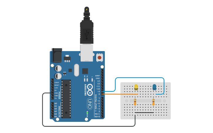Circuit design Alternating Lights - Tinkercad