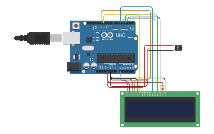 Circuit design Temperatura no Display LCD | Tinkercad
