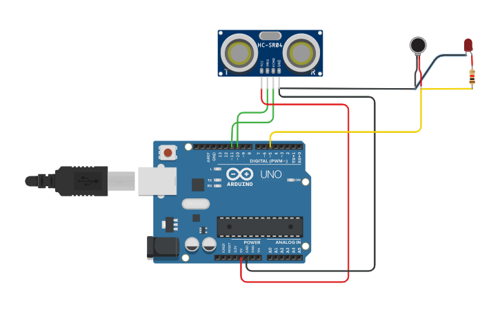 Circuit design Blind Sensor - Ultrasonic | Tinkercad
