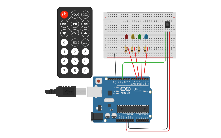 Circuit design 6. IR Remote Sensor | Tinkercad