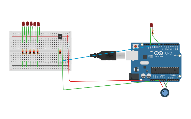 Circuit design LED Dimmer using Potentiometer - Tinkercad