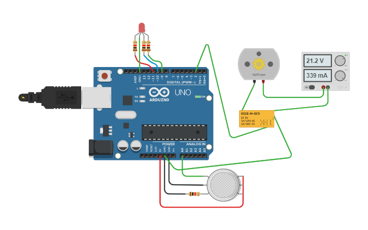 Circuit design Sensor de Gas y extractor | Tinkercad
