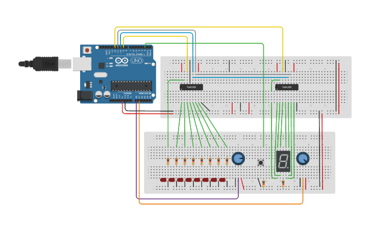 Circuit design 74HC595 - Tinkercad