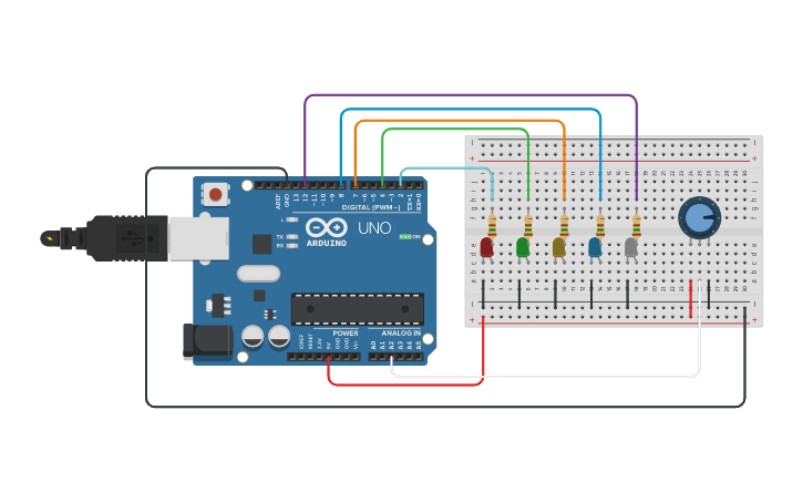 Circuit design Sequence Of LEDs | Tinkercad