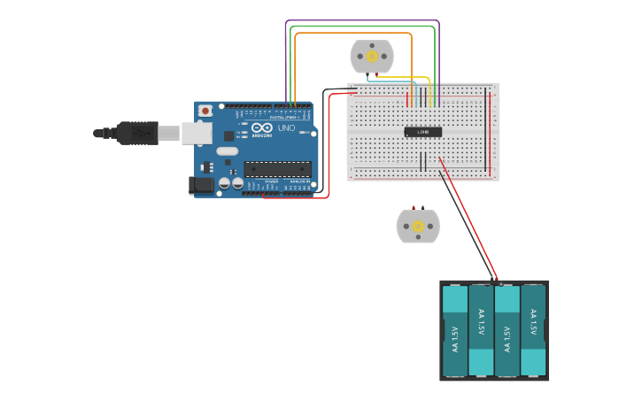 Circuit design Two Motors with Code - Tinkercad