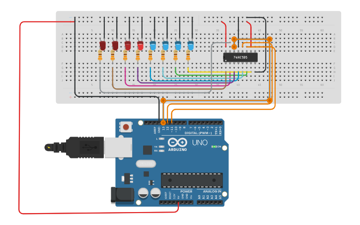 Circuit design Shift Register with arduino 2 - Tinkercad