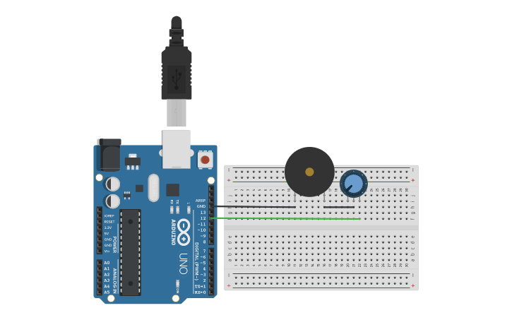 Circuit design Buzzer com controle de volume - Tinkercad
