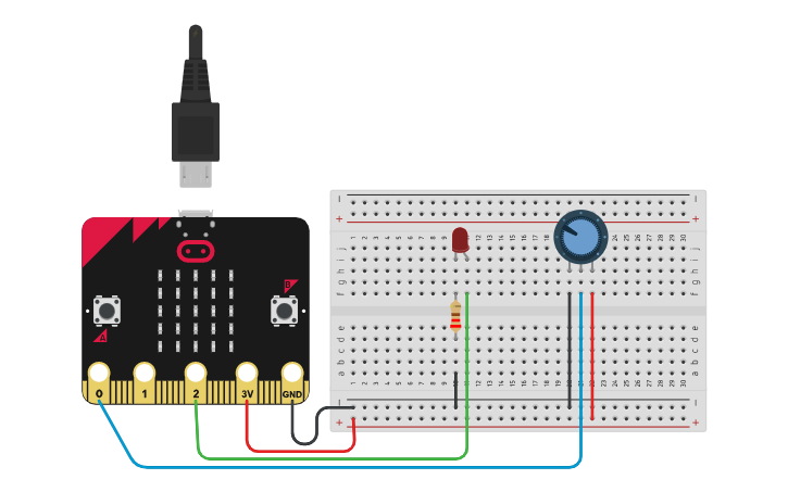 Circuit design Potansiyometre ile Led kontrolü - Tinkercad