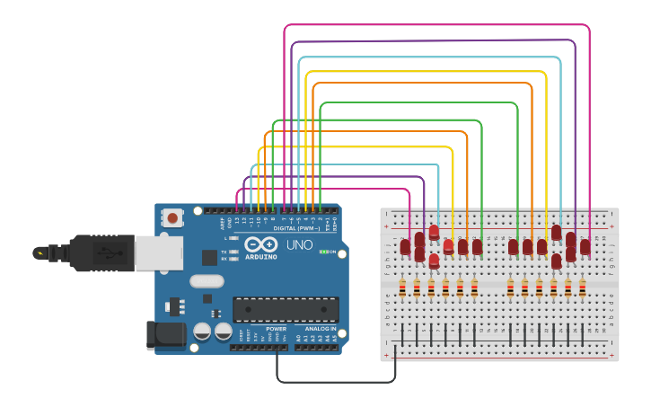 Circuit design luces led - Tinkercad