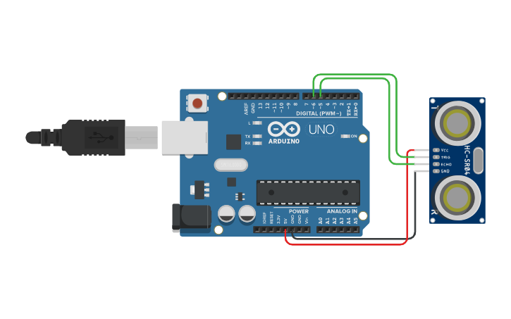 Circuit design Sensor de distancia - Tinkercad Circuit design Sensor de distancia - Tinkercad
